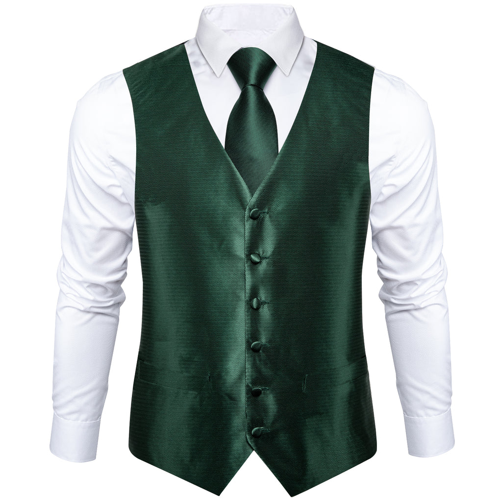 Dibangu Suit Vest Deep Green Solid Silk Mens Vest Tie Set for Business– DiBanGuStore