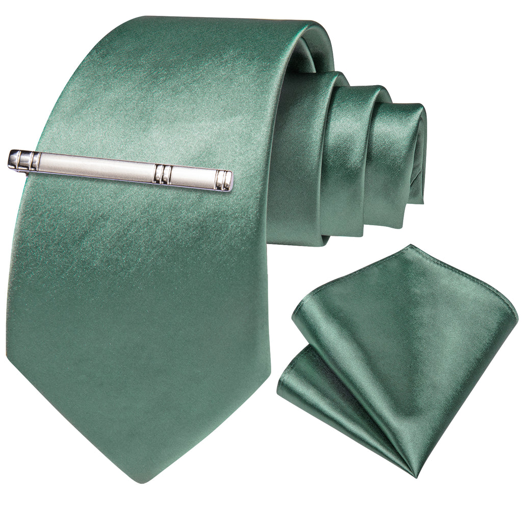 Grey Green Solid Men's Tie Pocket Square Handkerchief Clip Set– DiBanGuStore