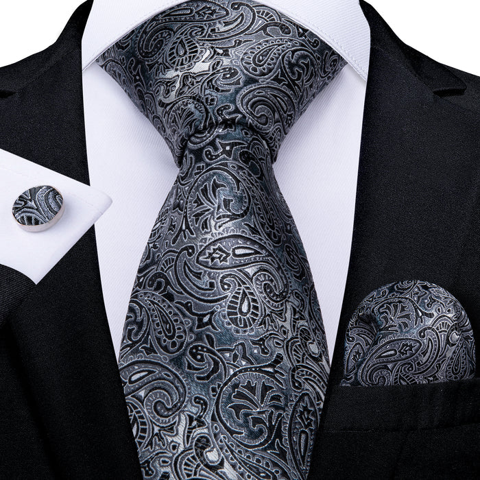 Grey Paisley Tie Set– DiBanGuStore