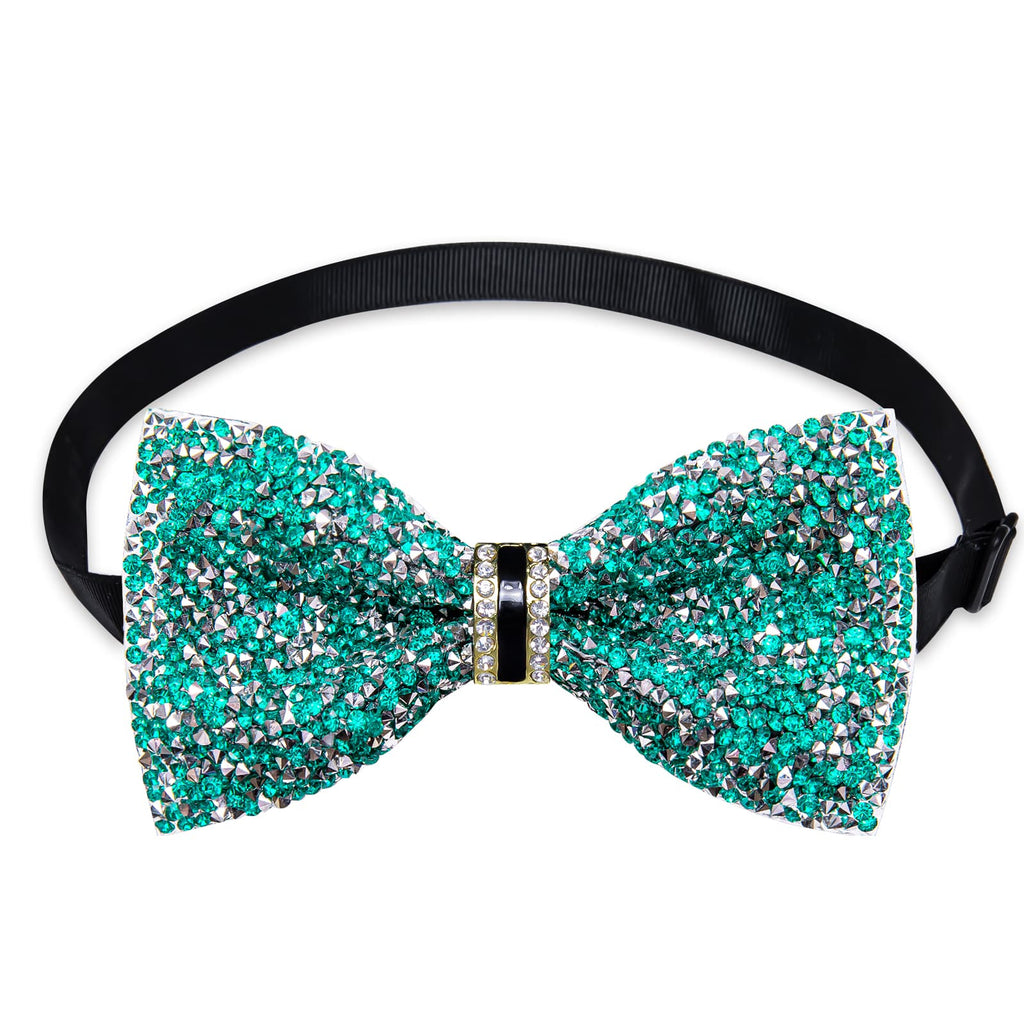DiBanGu Imitation Diamond Bow Tie Teal Silver Crystal Mens Pre-Bow Tie ...