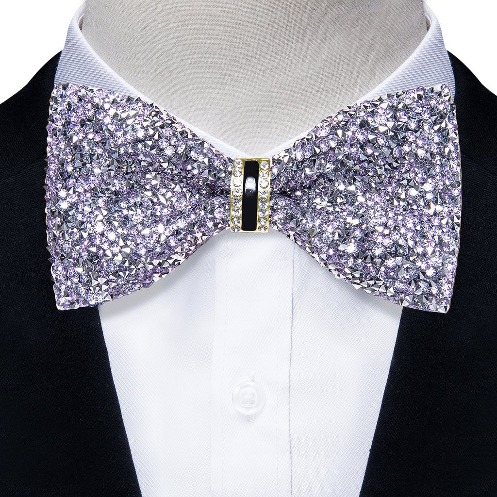 DiBanGu Imitation Crystal Bowtie Silver Diamond Men's Pre-Bow Tie ...