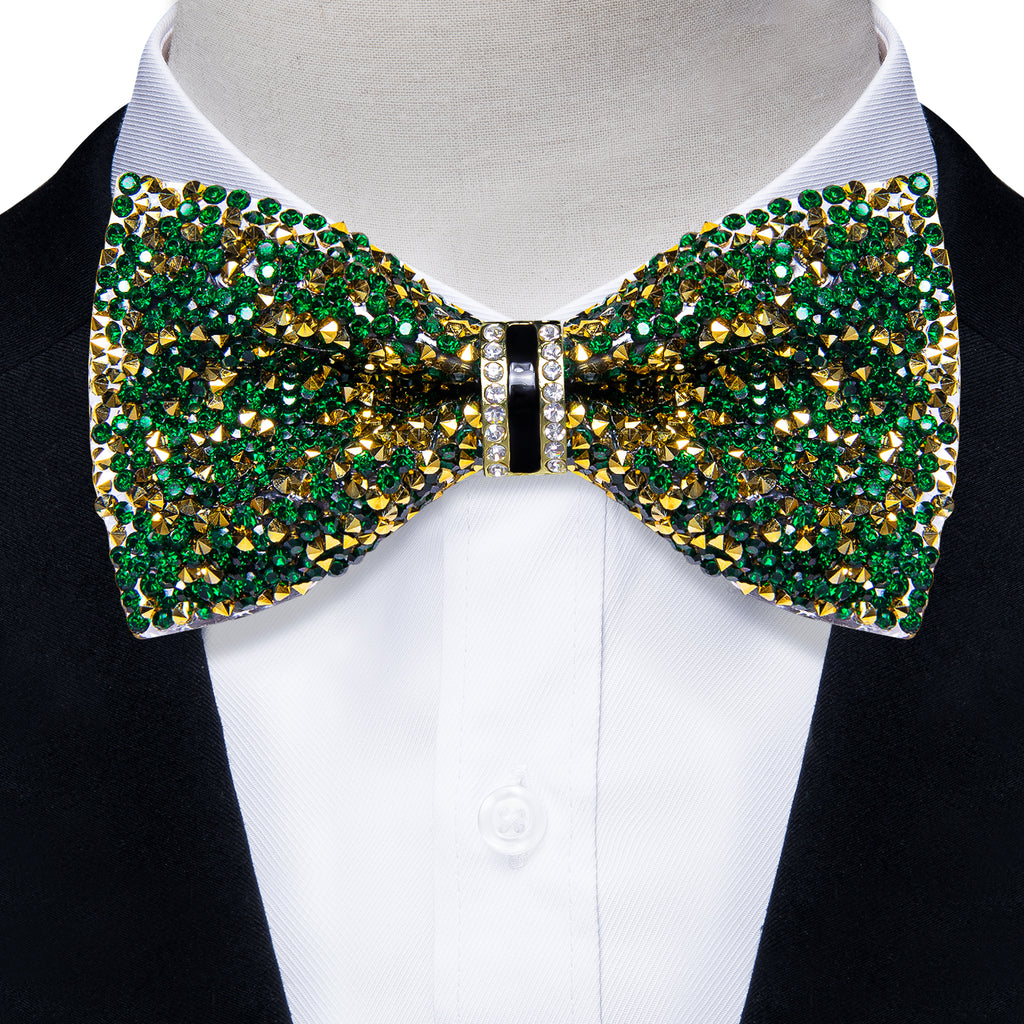DiBanGu Imitation Crystal Bowtie Green Golden Diamond Mens Pre-Bow Tie ...