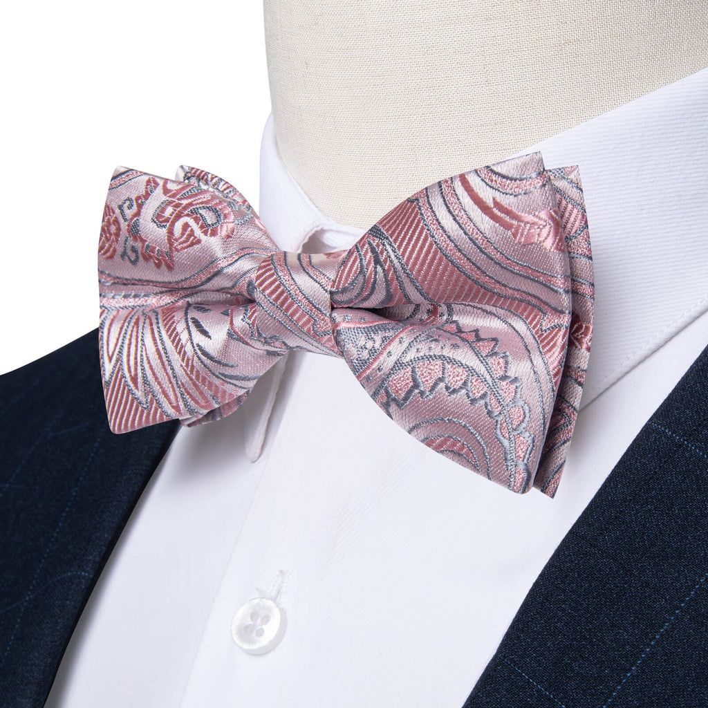 DiBanGu Kids Bowtie Pink Grey Floral Silk Pre-Bow Tie Hanky Set ...