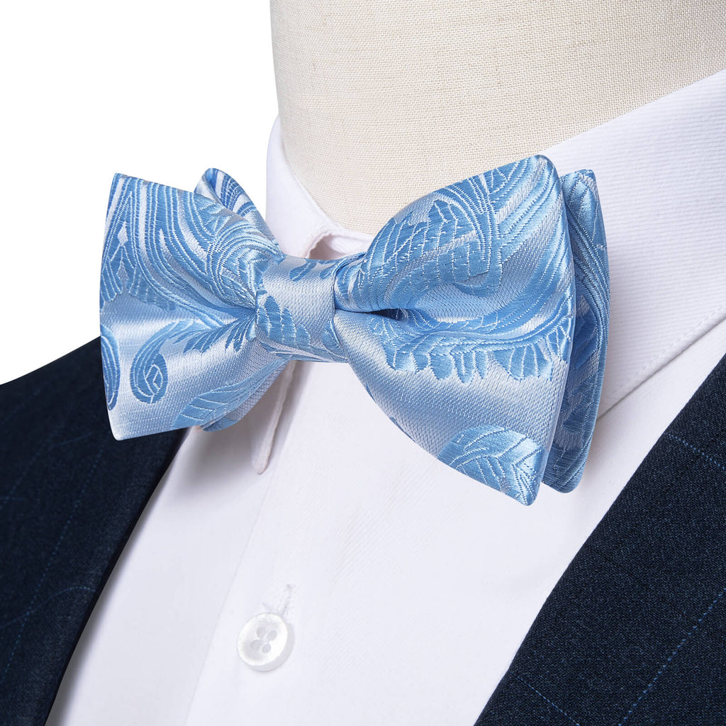 DiBanGu Kids Bowtie Light Blue Paisley Silk Pre-Bow Tie Hanky Set ...