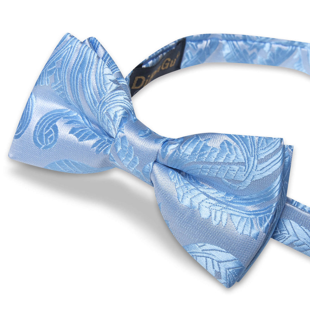 DiBanGu Kids Bowtie Light Blue Paisley Silk Pre-Bow Tie Hanky Set ...