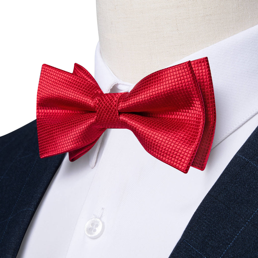 DiBanGu Kids Bow Tie Candy Red Plaid Silk Pre-Bow Tie Hanky Set ...