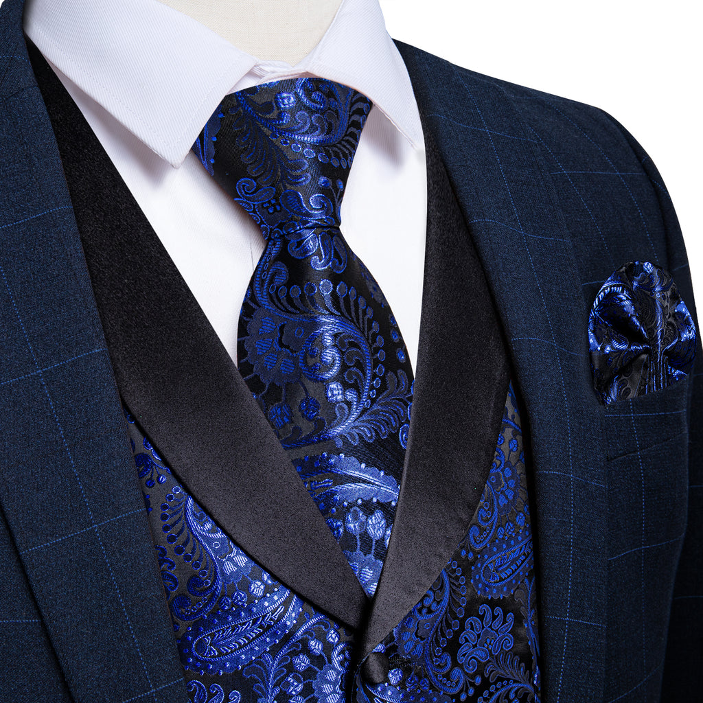 DiBanGu Vest Jacket Cobalt Blue Paisley Vest Tie Set for Mens Suit Top ...