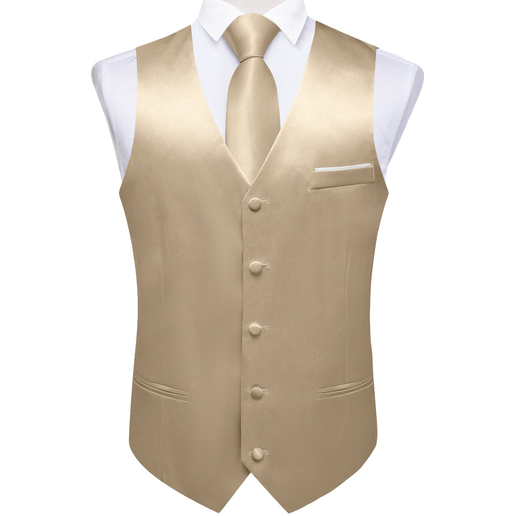 DiBanGu Mens Suit Vest Champagne Solid Satin Waistcoat Vest Tie Set ...