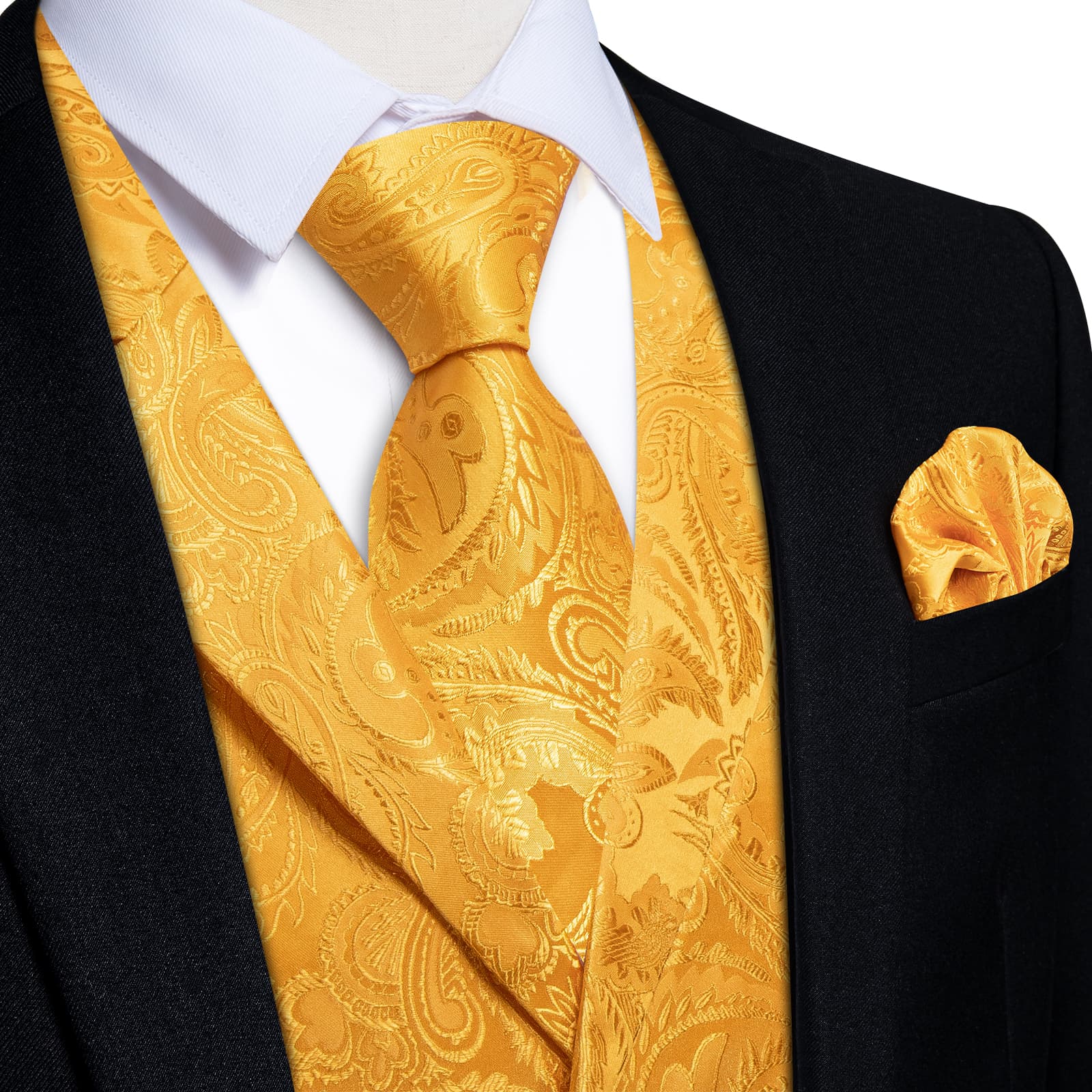 DiBanGu Urobilin Yellow Paisley Silk Notched Collar Slim Fit Mens Wais ...