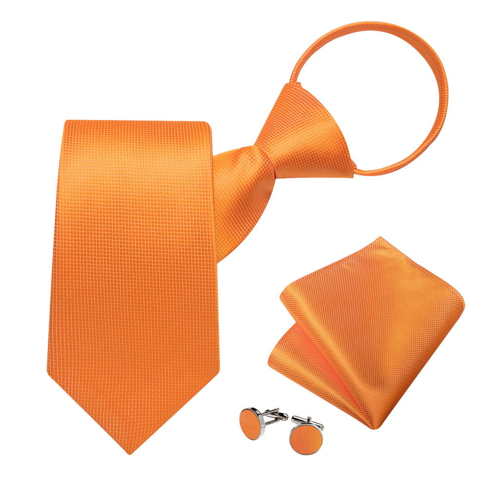 DiBanGu Bucket Tie Dark Orange Plaid Men's Easy-pull Silk Tie Set ...