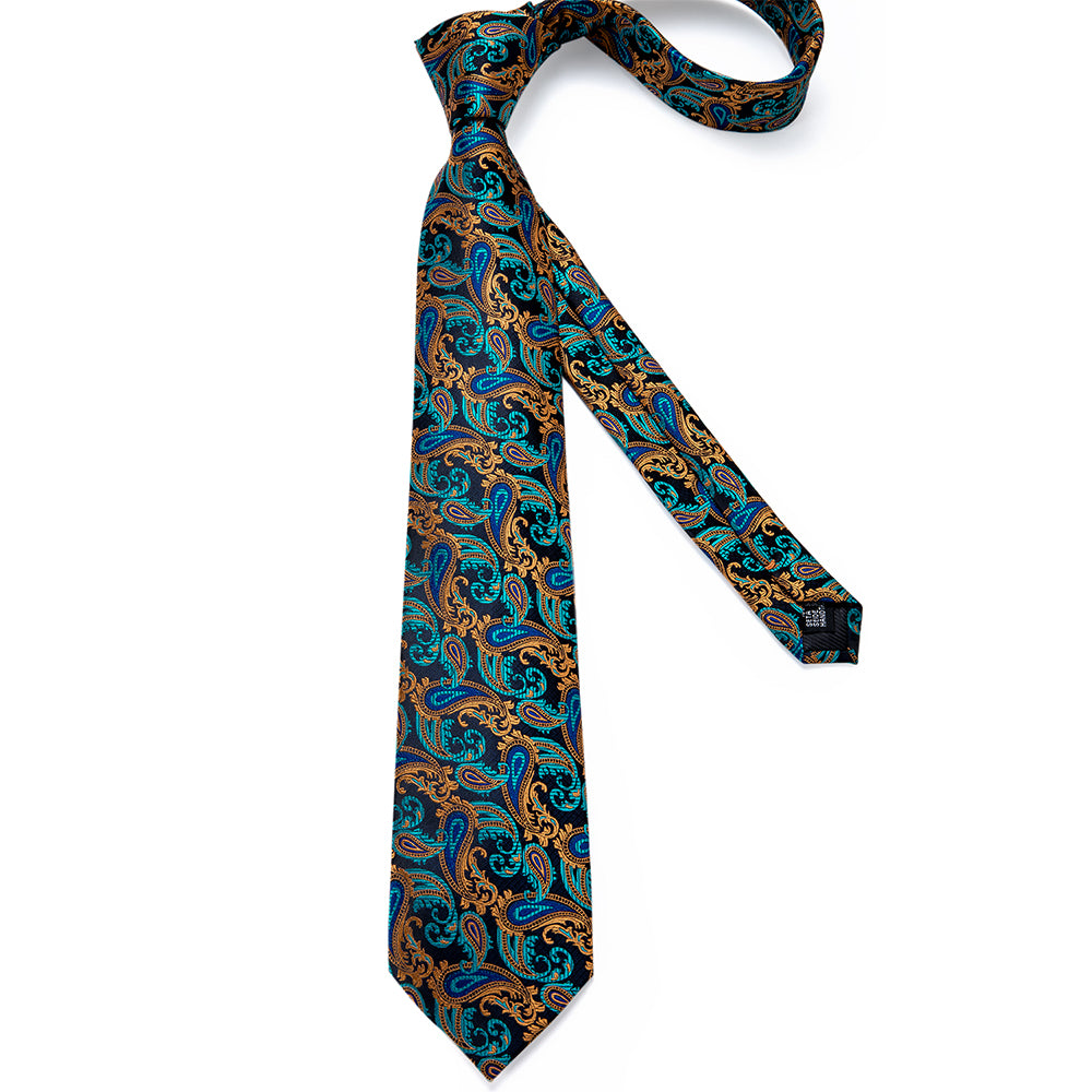 Gorgeous Cyan Yellow Paisley Tie Pocket Square Cufflinks Set– DiBanGuStore