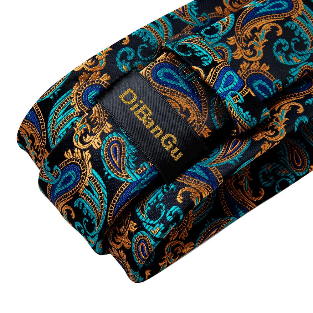 Gorgeous Cyan Yellow Paisley Tie Pocket Square Cufflinks Set– DiBanGuStore