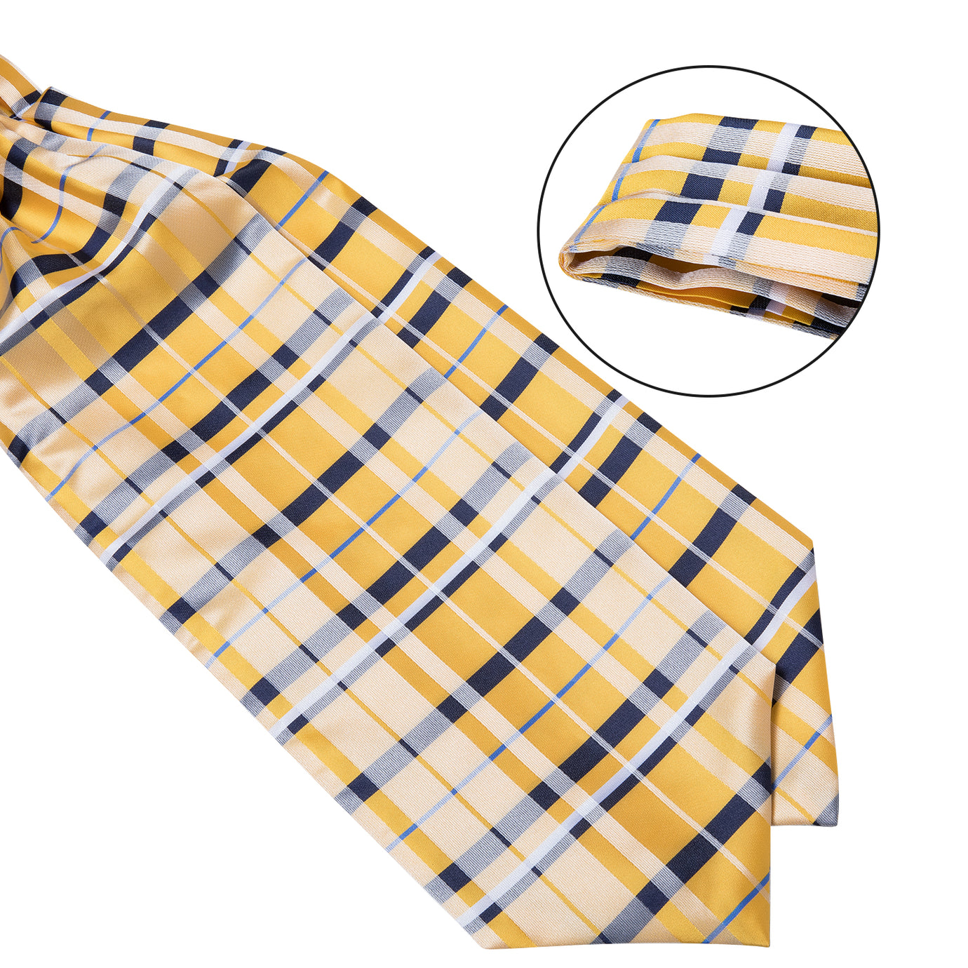 Yellow Blue Striped Silk Cravat Woven Ascot Tie Pocket Square Handkerc ...