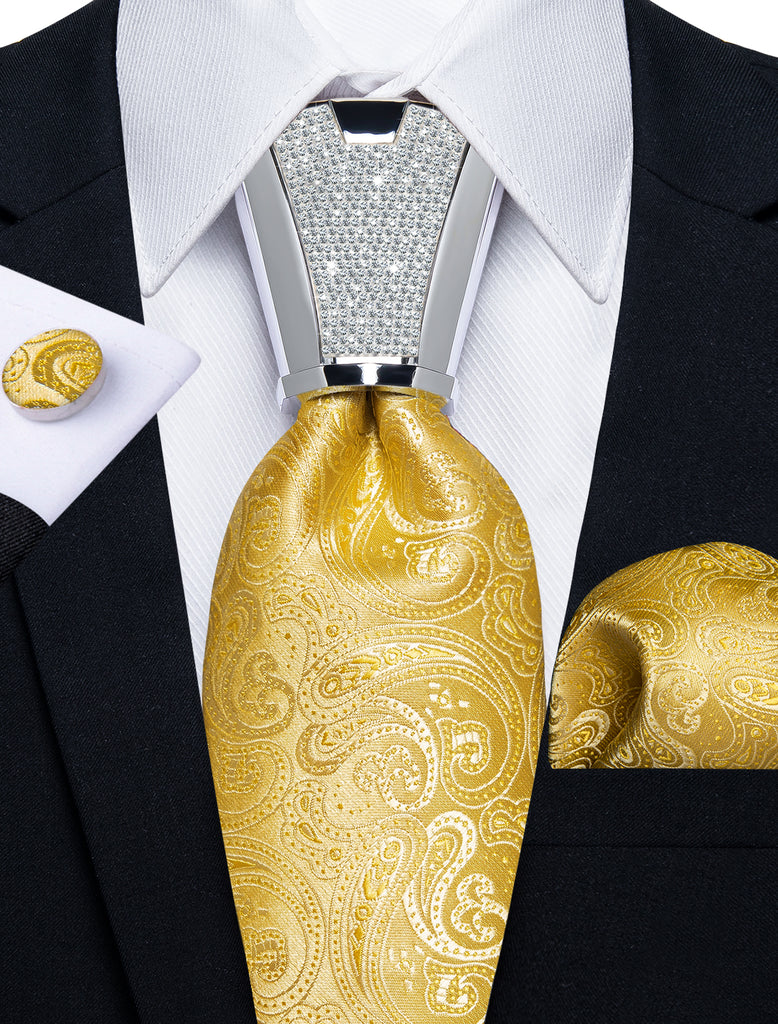 4PC Golden Floral Men's Tie Handkerchief Cufflinks Accessory Set ...