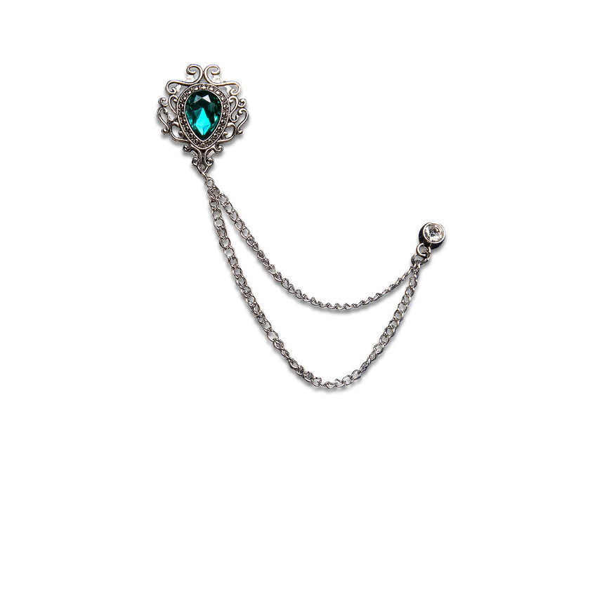Silver Color Luxury Emerald Chain Lapel Pin– DiBanGuStore